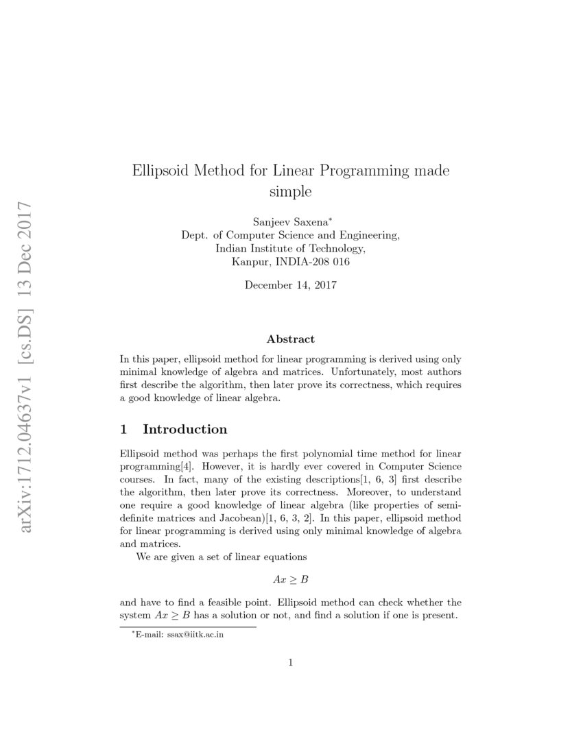 Ellipsoid Method for Linear Programming made simple | DeepAI
