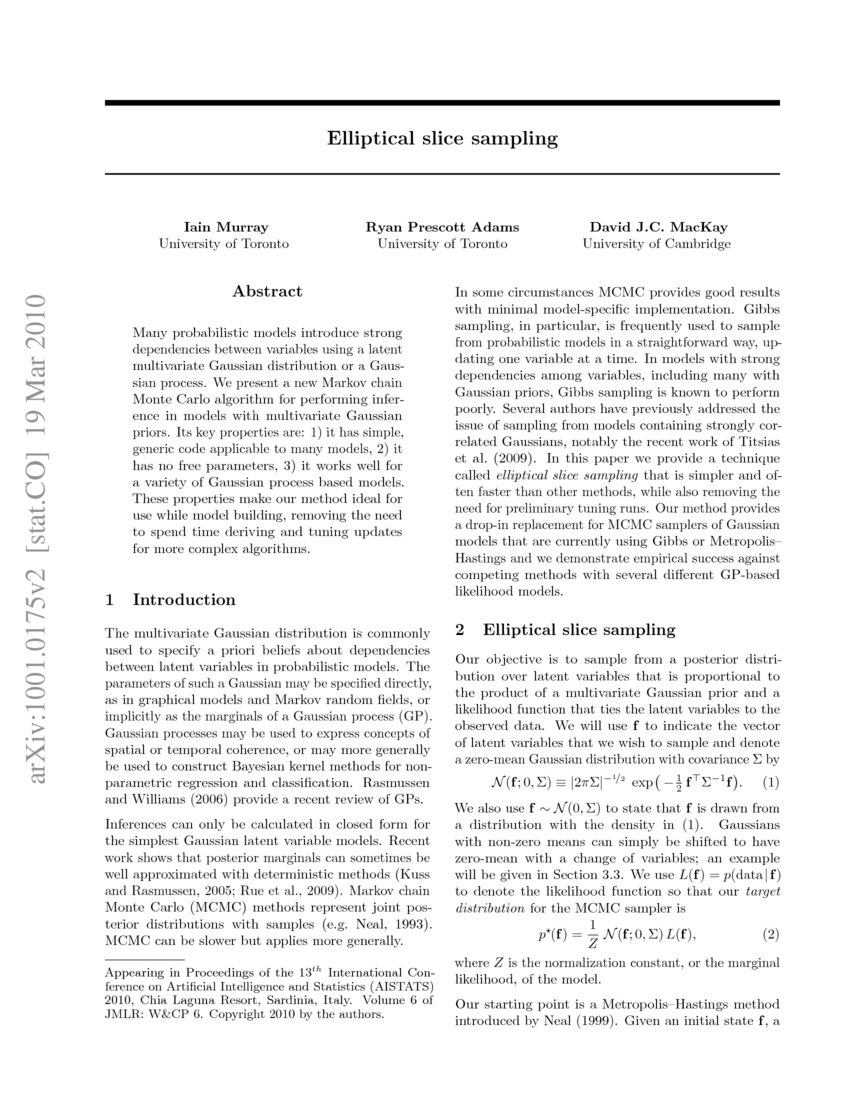 Elliptical slice sampling | DeepAI