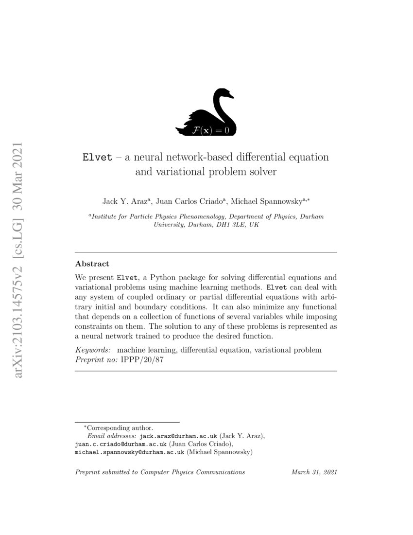 Elvet A Neural Network Based Differential Equation And Variational