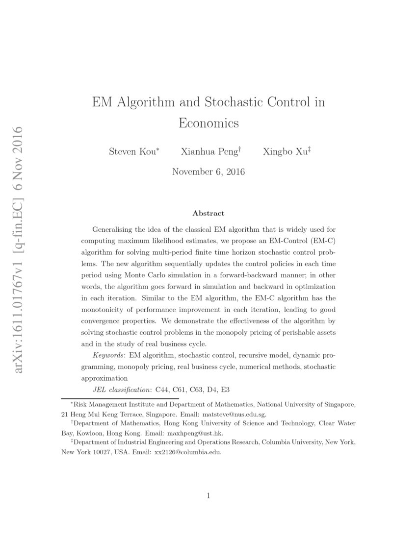 Em Algorithm And Stochastic Control In Economics Deepai