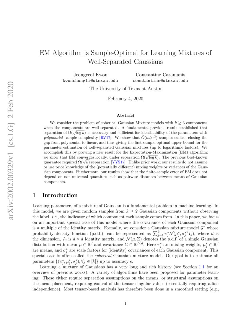 Em Algorithm Is Sample Optimal For Learning Mixtures Of Well Separated Gaussians Deepai