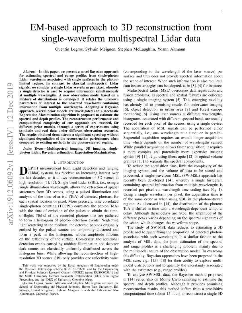 Em Based Approach To 3d Reconstruction From Single Waveform