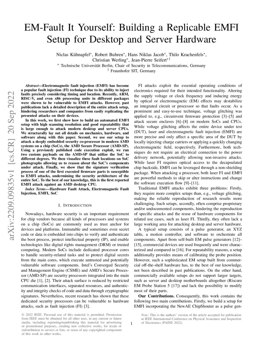 EM-Fault It Yourself: Building a Replicable EMFI Setup for Desktop and ...