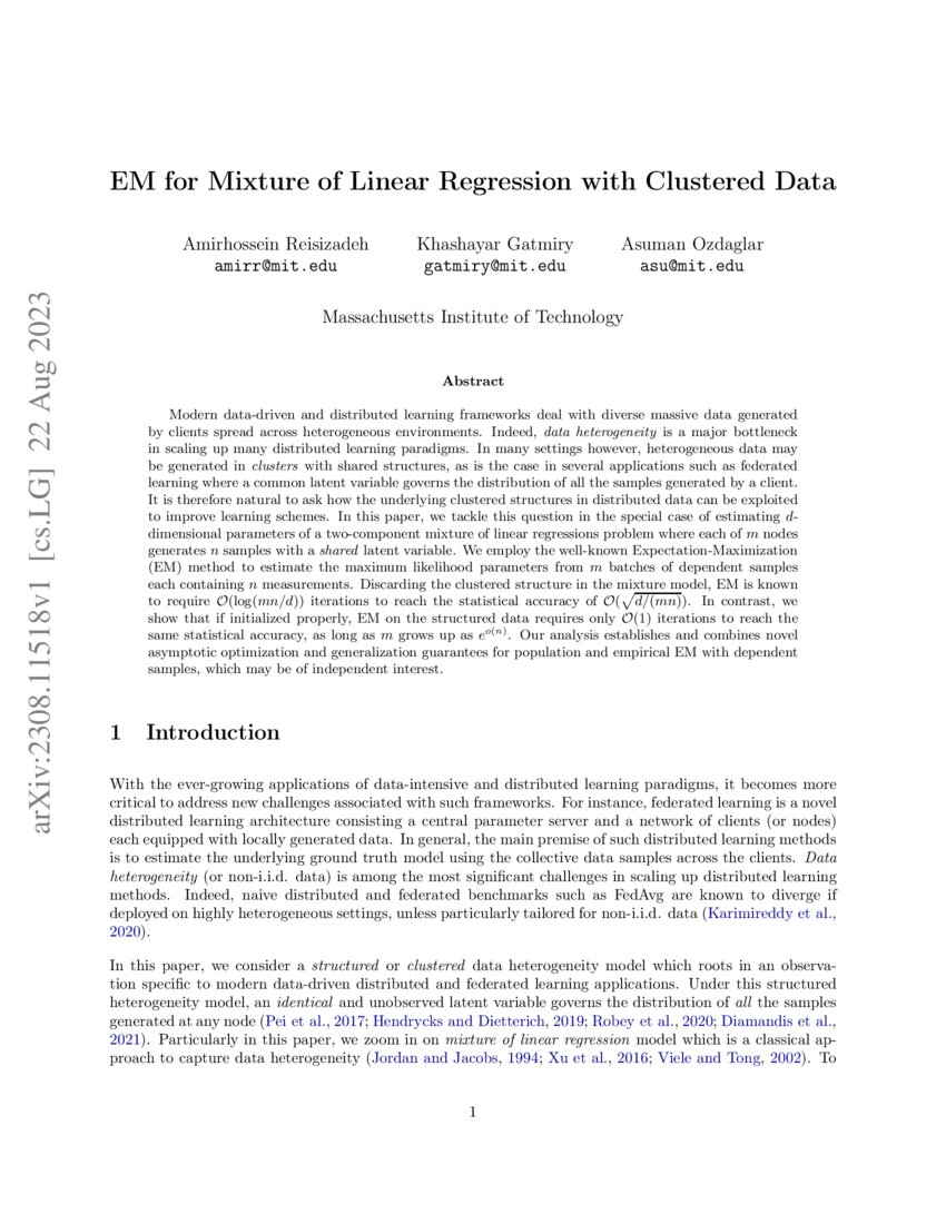 EM for Mixture of Linear Regression with Clustered Data | DeepAI