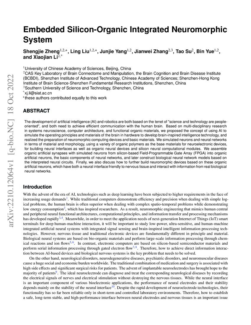 Embedded Silicon-Organic Integrated Neuromorphic System | DeepAI