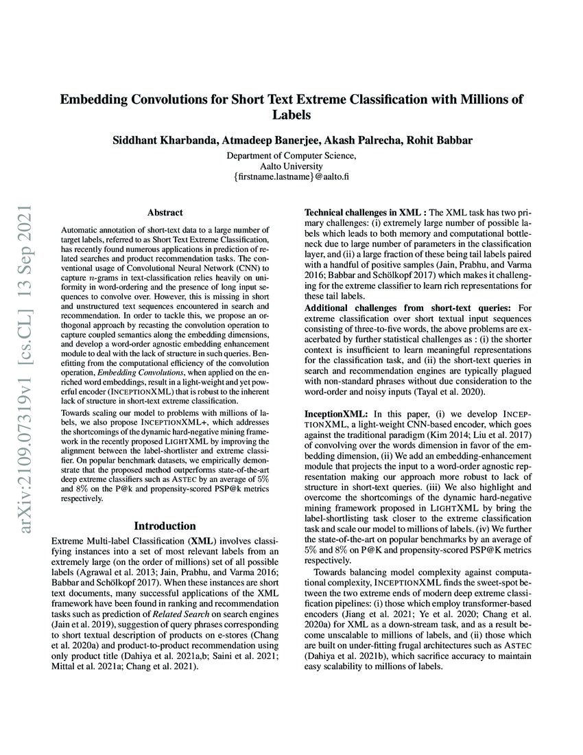 Embedding Convolutions for Short Text Extreme Classification with Millions of Labels | DeepAI
