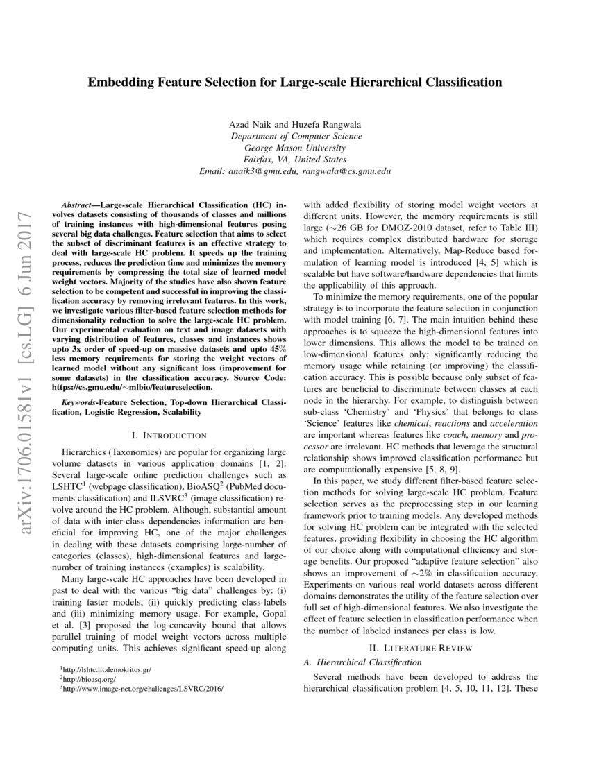 Embedding Feature Selection For Large Scale Hierarchical Classification