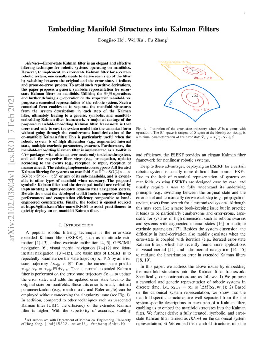 Embedding manifold structures into Kalman filters | DeepAI