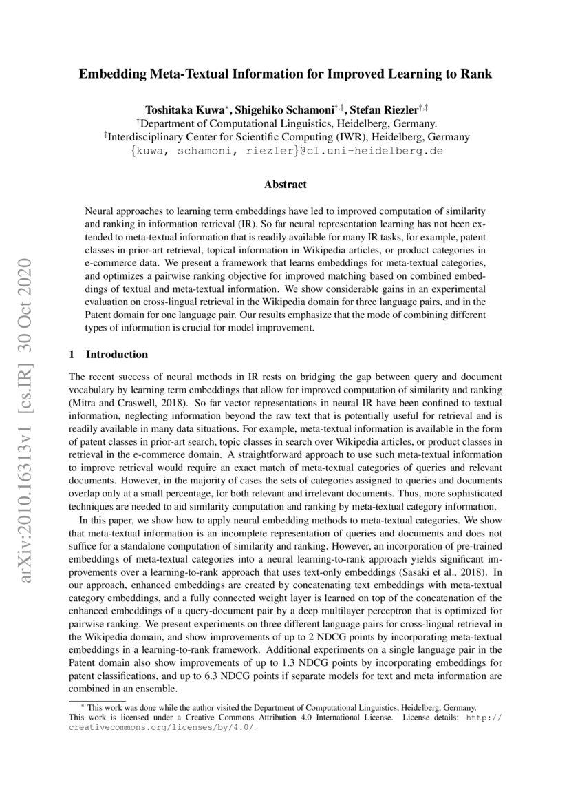 Embedding Meta-Textual Information for Improved Learning to Rank | DeepAI