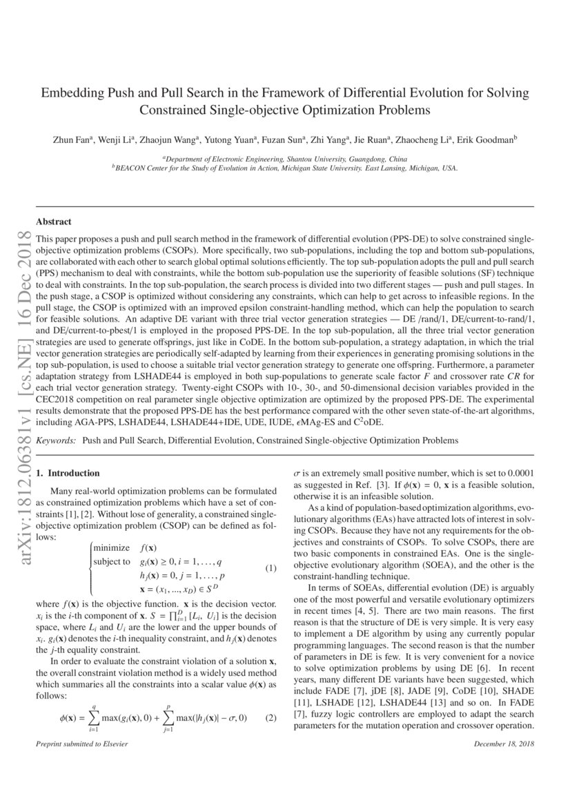 Embedding Push and Pull Search in the Framework of Differential Evolution for Solving ...