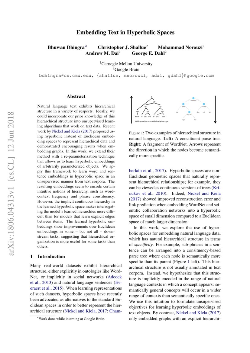 Embedding Text in Hyperbolic Spaces | DeepAI