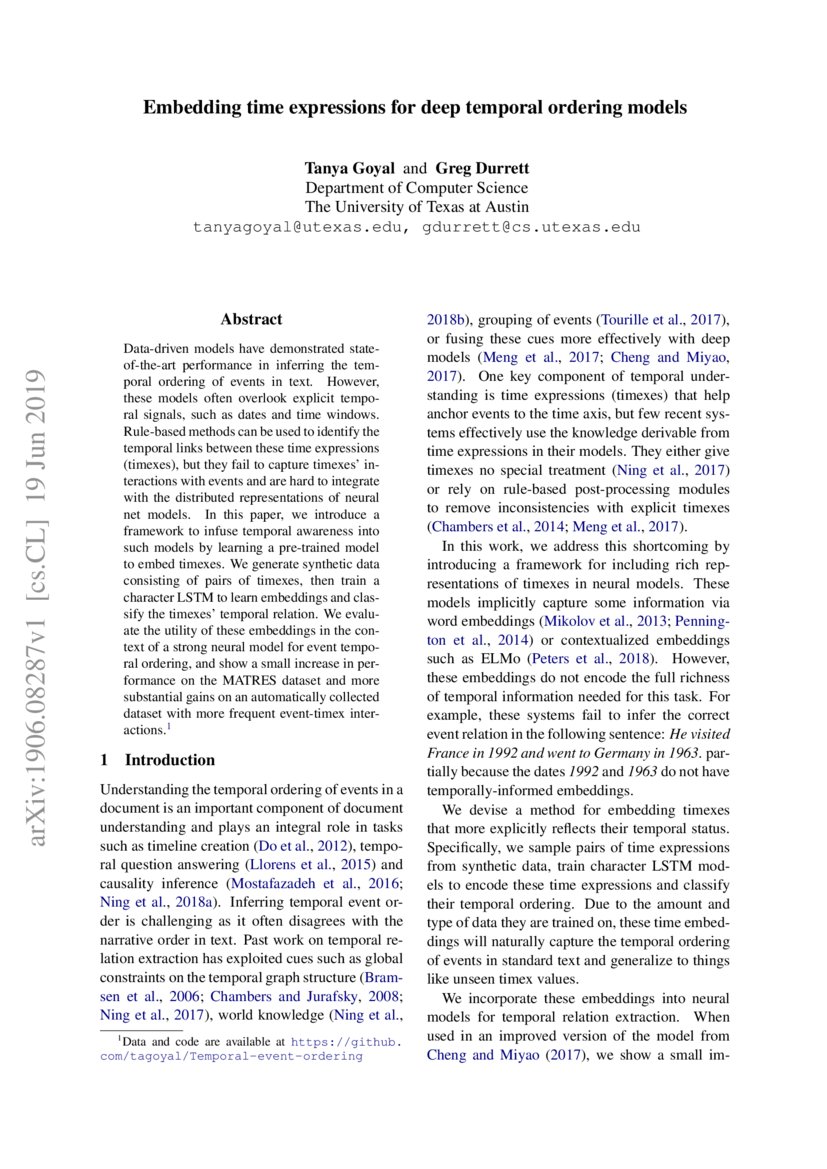 Embedding time expressions for deep temporal ordering models | DeepAI