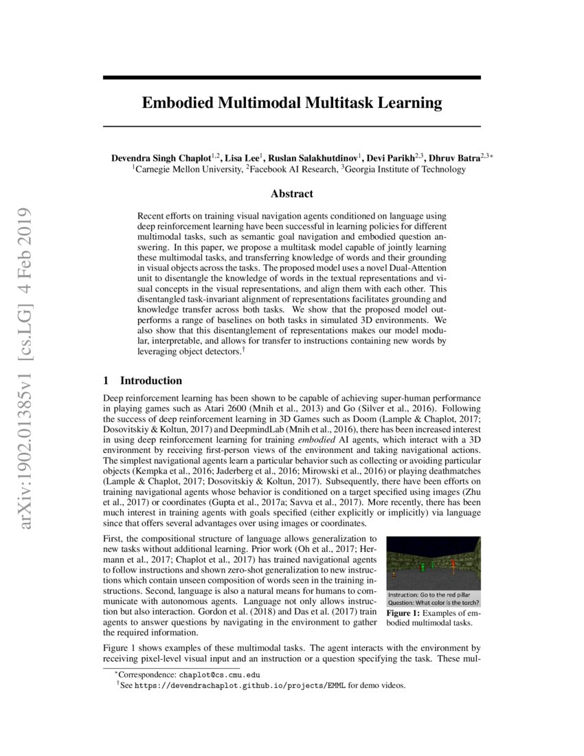 Embodied Multimodal Multitask Learning | DeepAI