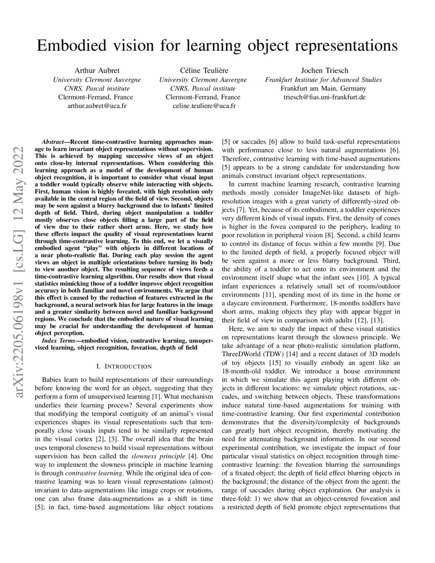 Embodied vision for learning object representations | DeepAI