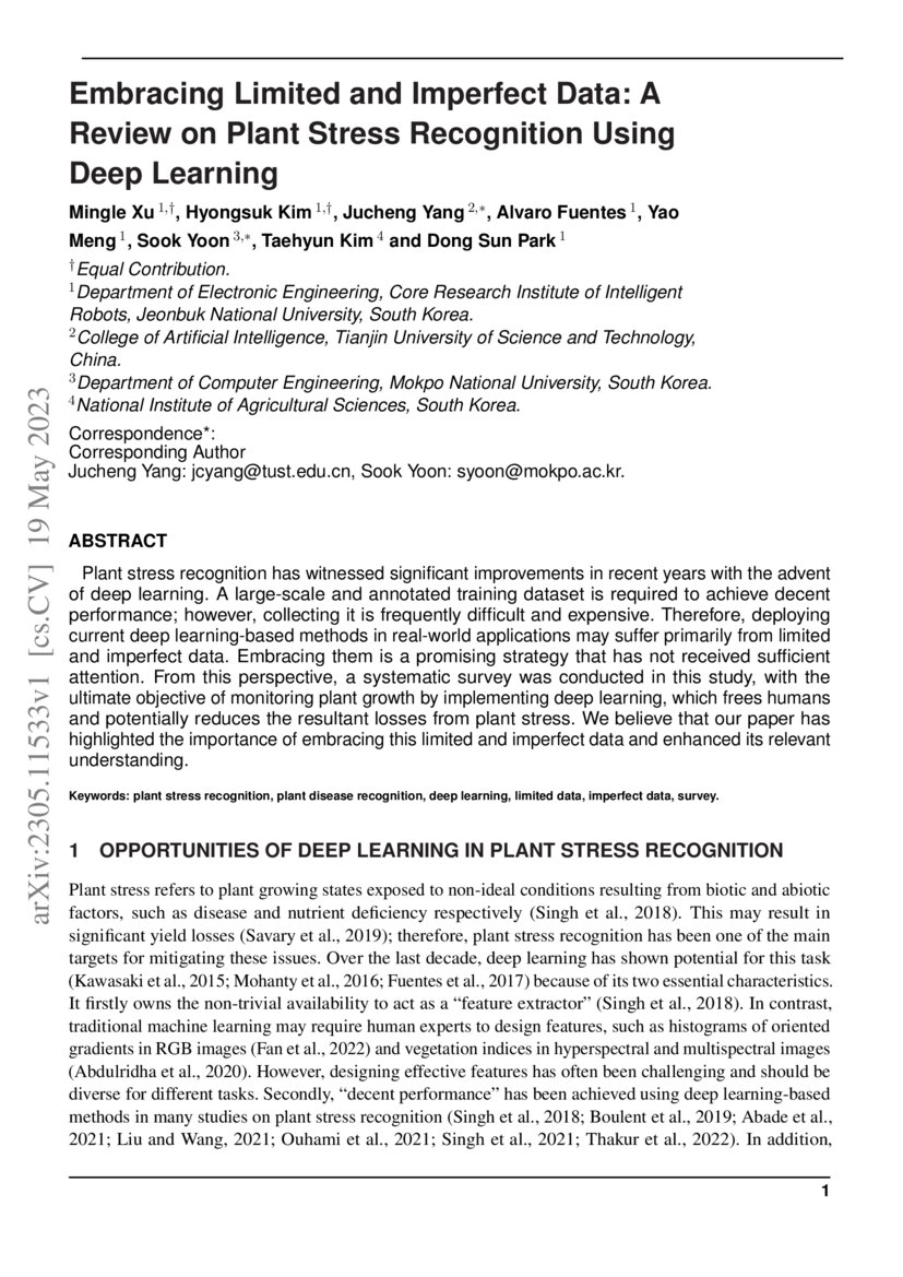 Embracing Limited and Imperfect Data: A Review on Plant Stress Recognition Using Deep Learning ...