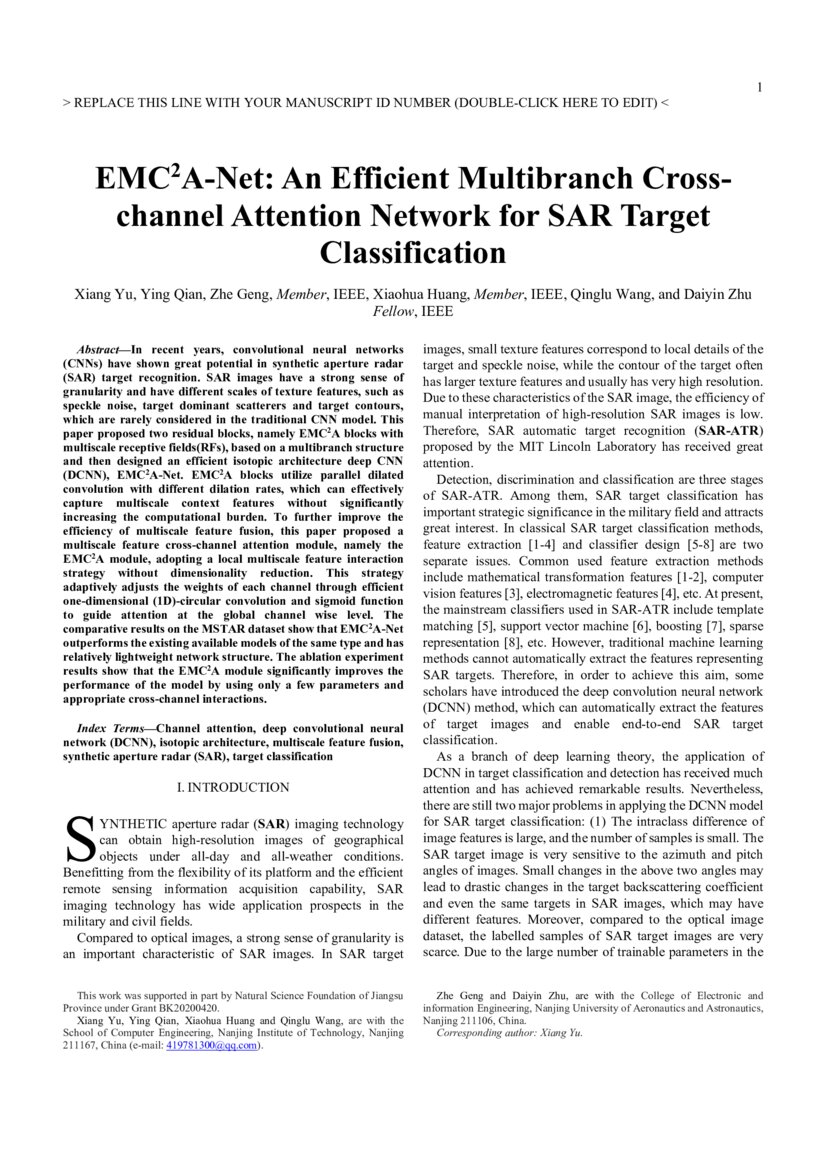 EMC2A-Net: An Efficient Multibranch Cross-channel Attention Network for SAR Target ...