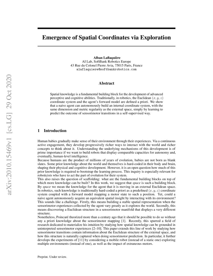 Emergence of Spatial Coordinates via Exploration | DeepAI