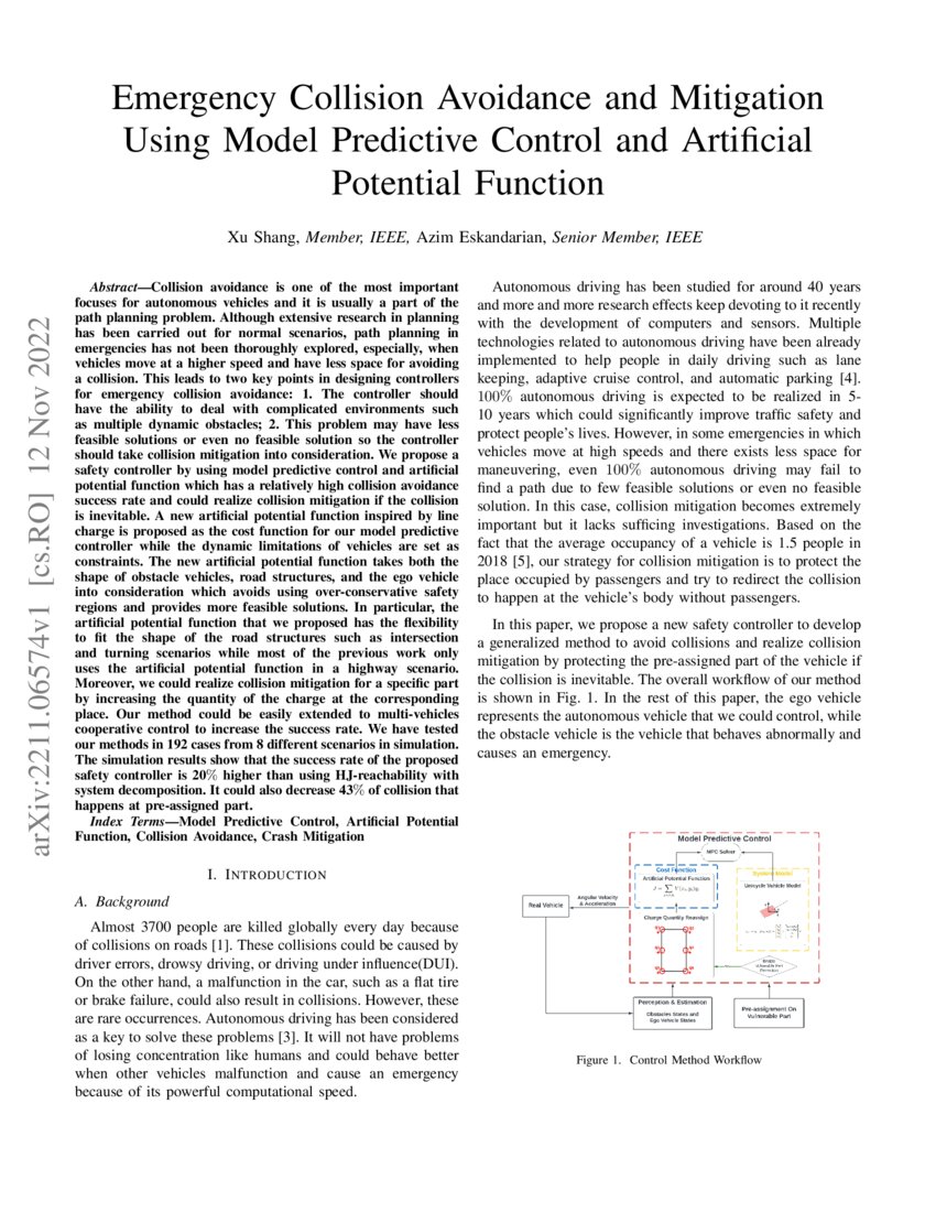Emergency Collision Avoidance And Mitigation Using Model Predictive Control And Artificial