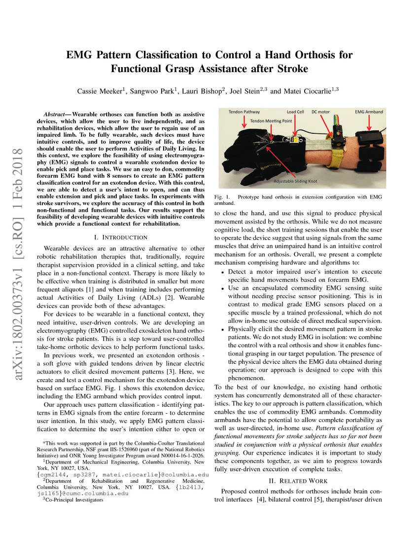 Emg Pattern Classification To Control A Hand Orthosis For Functional Grasp Assistance After