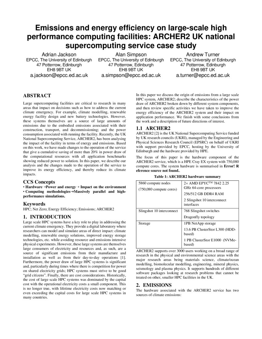 Emissions and energy efficiency on large-scale high performance ...