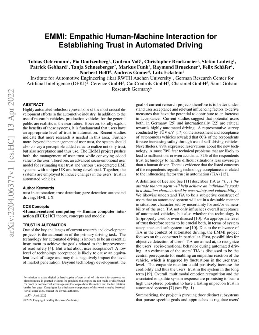EMMI: Empathic Human-Machine Interaction for Establishing Trust in ...