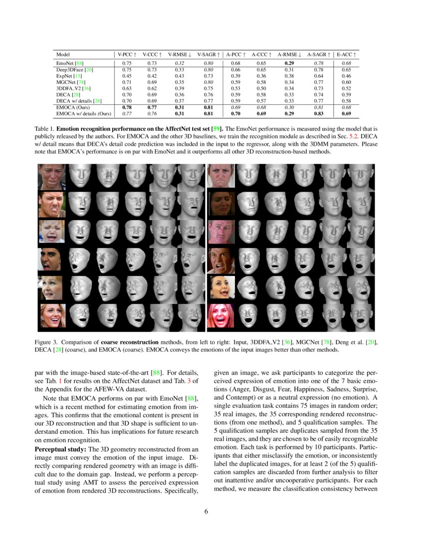 EMOCA: Emotion Driven Monocular Face Capture and Animation | DeepAI