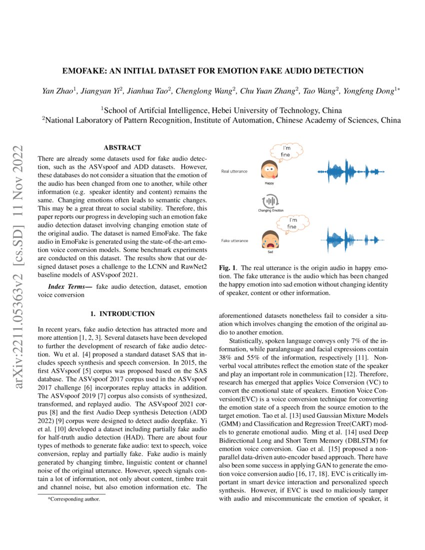 Emofake An Initial Dataset For Emotion Fake Audio Detection Deepai