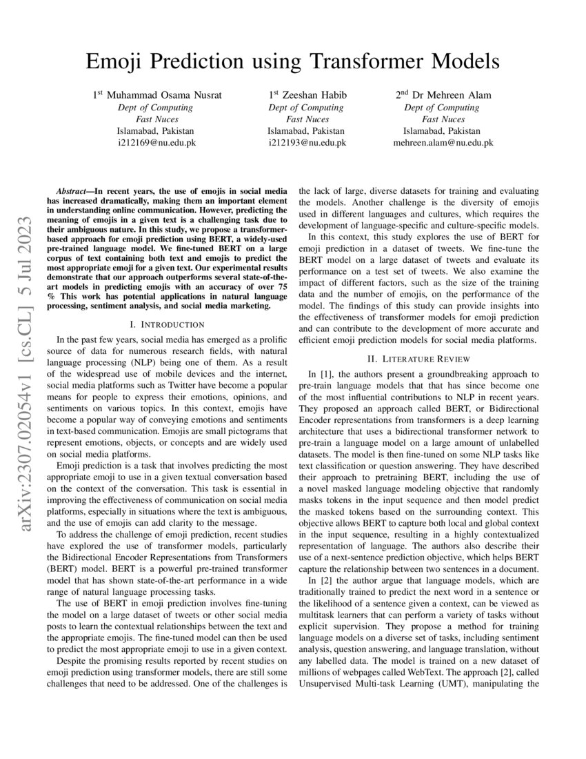 Emoji Prediction using Transformer Models | DeepAI