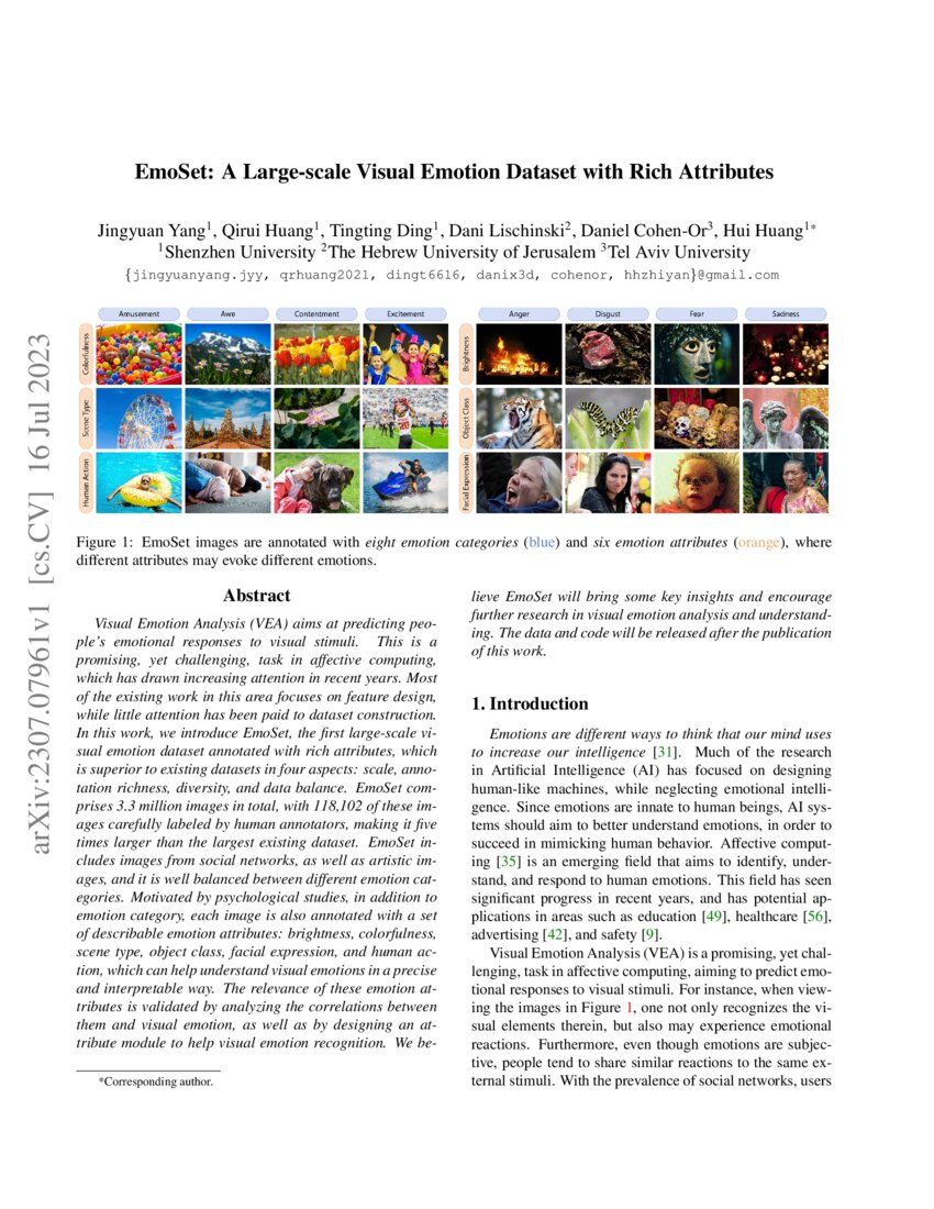 EmoSet: A Large-scale Visual Emotion Dataset with Rich Attributes | DeepAI