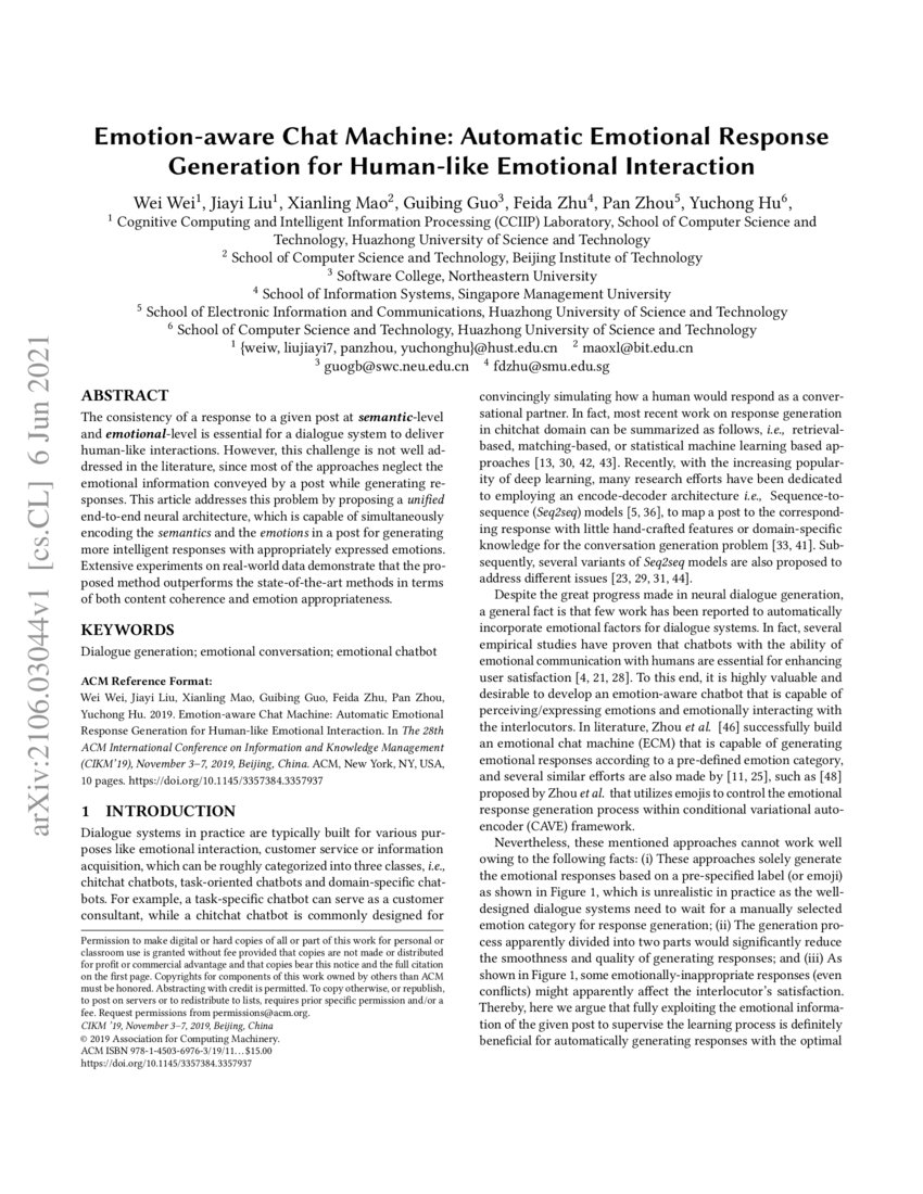 Emotion-aware Chat Machine: Automatic Emotional Response Generation for Human-like Emotional ...
