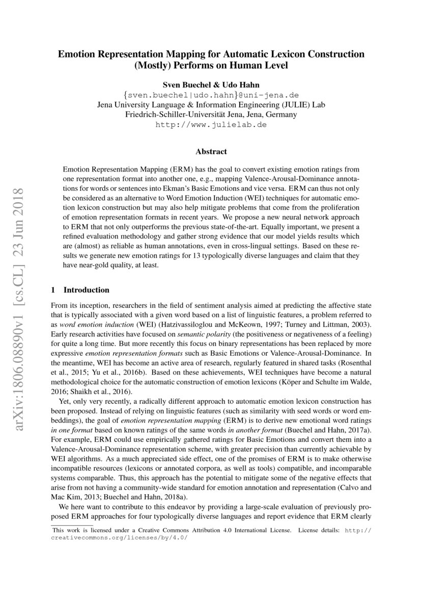 Emotion Representation Mapping For Automatic Lexicon Construction