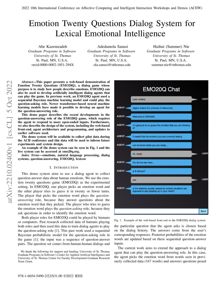 Emotion Twenty Questions Dialog System for Lexical Emotional ...