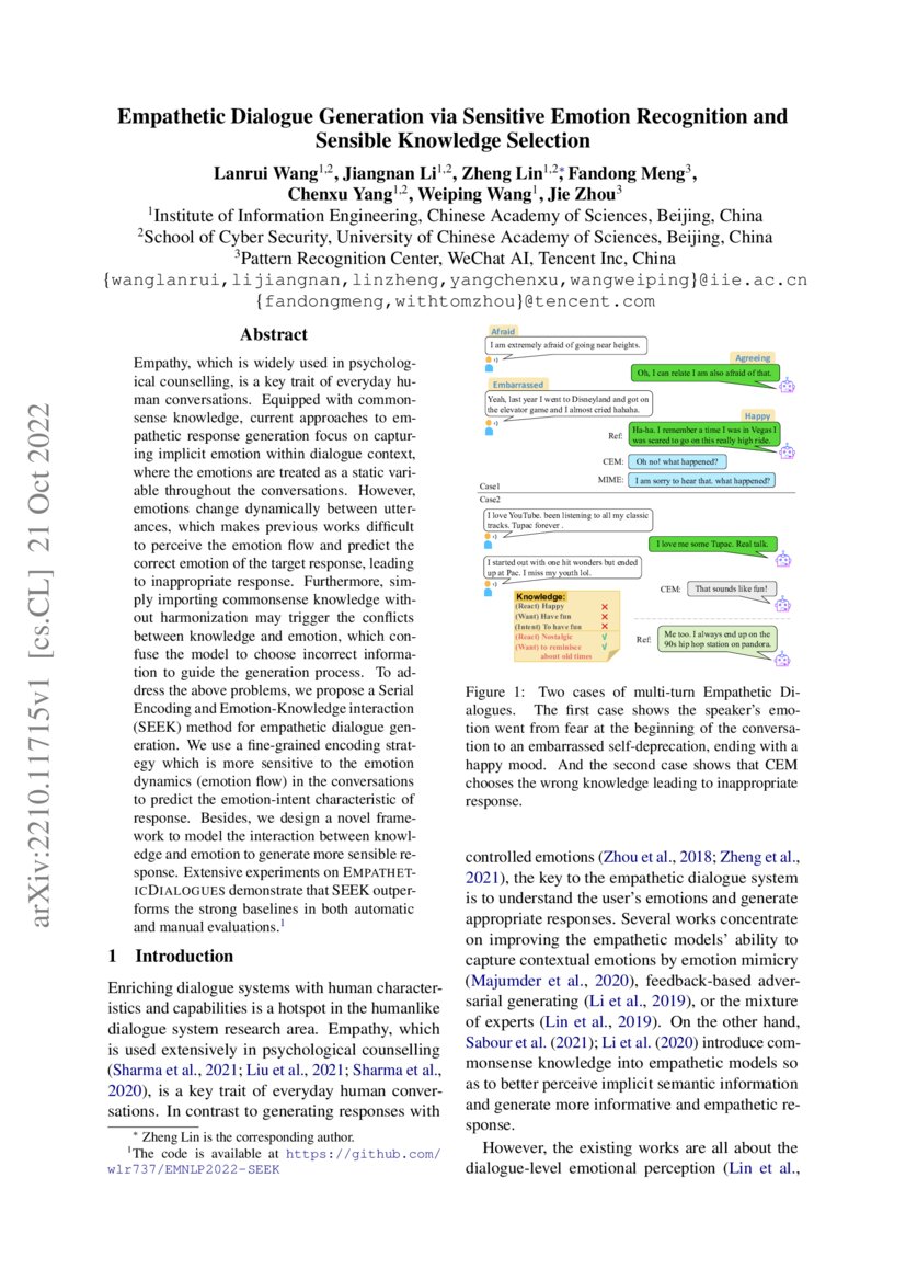 Empathetic Dialogue Generation via Sensitive Emotion Recognition and Sensible Knowledge ...