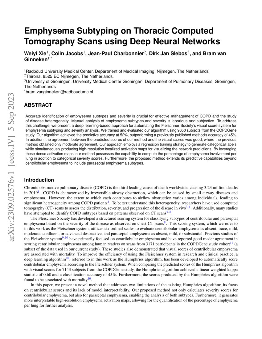 Emphysema Subtyping On Thoracic Computed Tomography Scans Using Deep Neural Networks Deepai