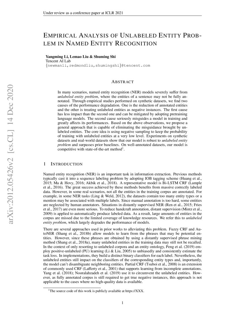 Empirical Analysis Of Unlabeled Entity Problem In Named Entity Recognition Deepai