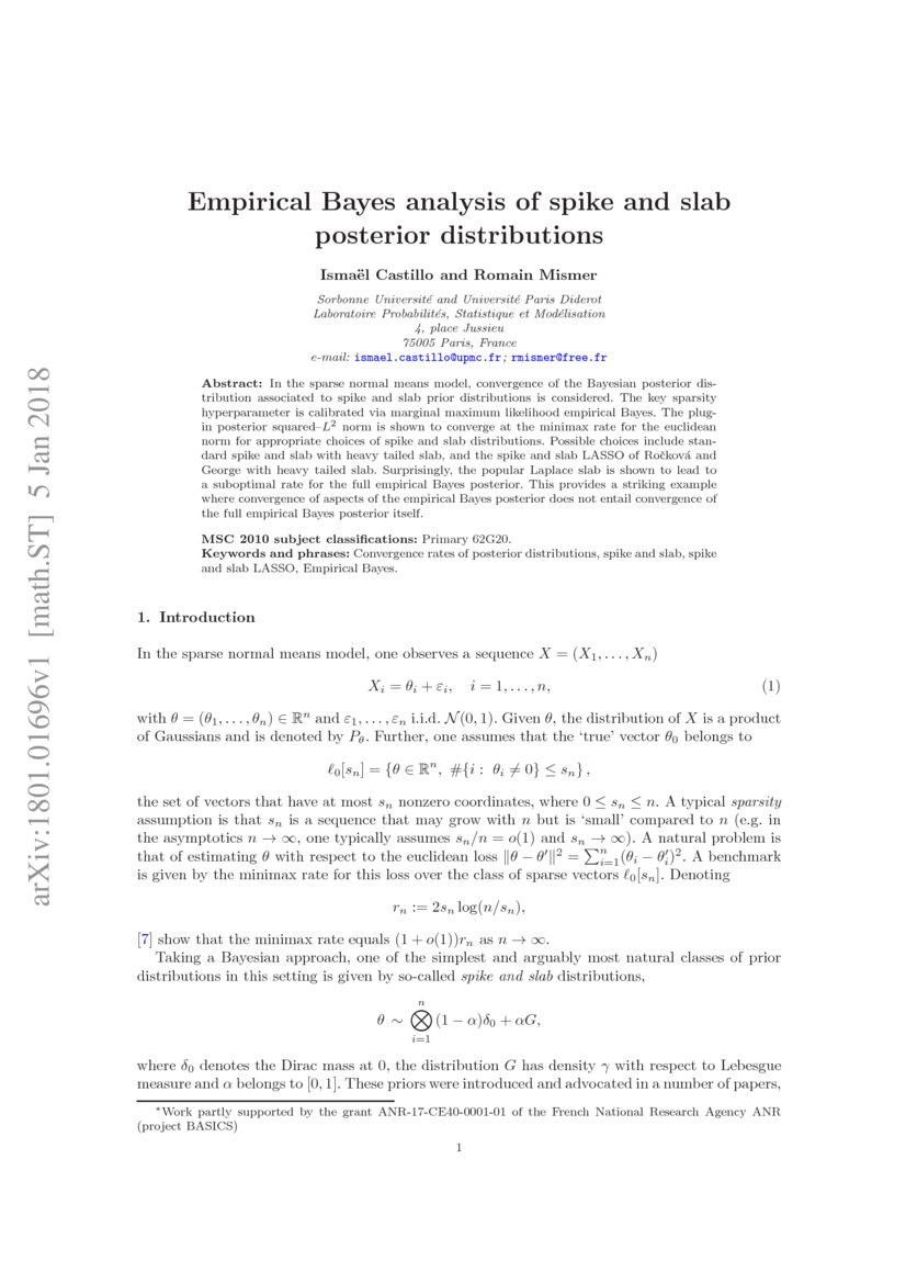 Empirical Bayes Analysis Of Spike And Slab Posterior Distributions Deepai