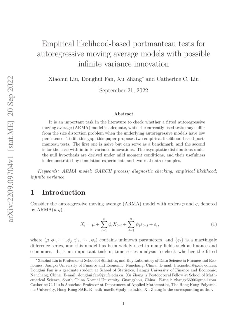 Empirical likelihood-based portmanteau tests for autoregressive moving ...