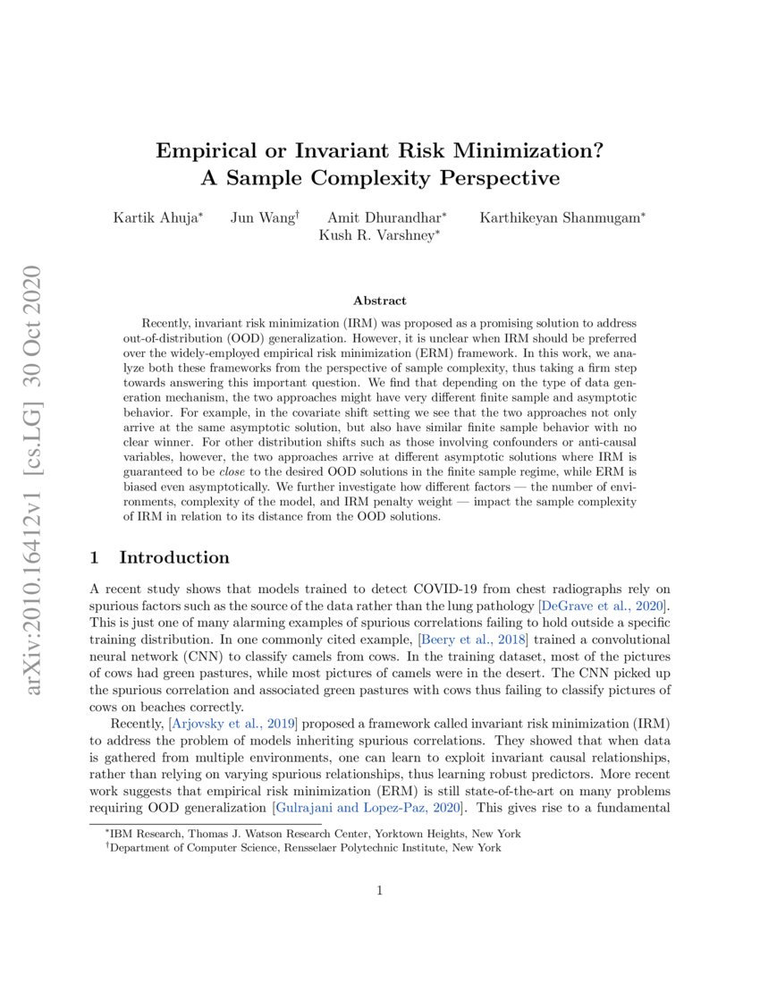 Empirical or Invariant Risk Minimization? A Sample Complexity Perspective | DeepAI