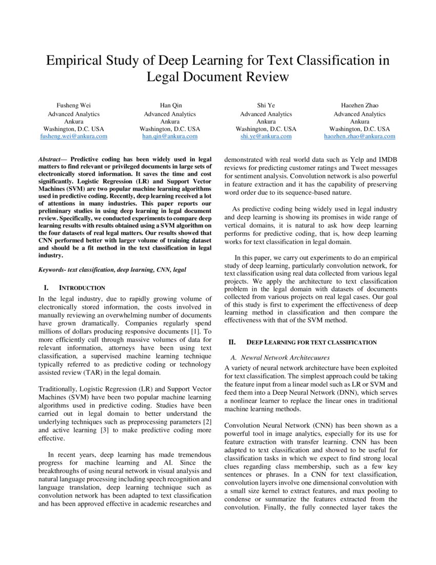 Empirical Study of Deep Learning for Text Classification in Legal ...