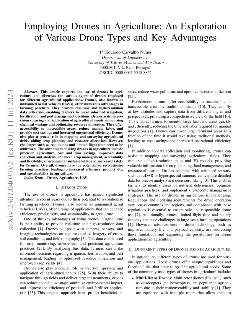 Employing Drones in Agriculture: An Exploration of Various Drone Types ...