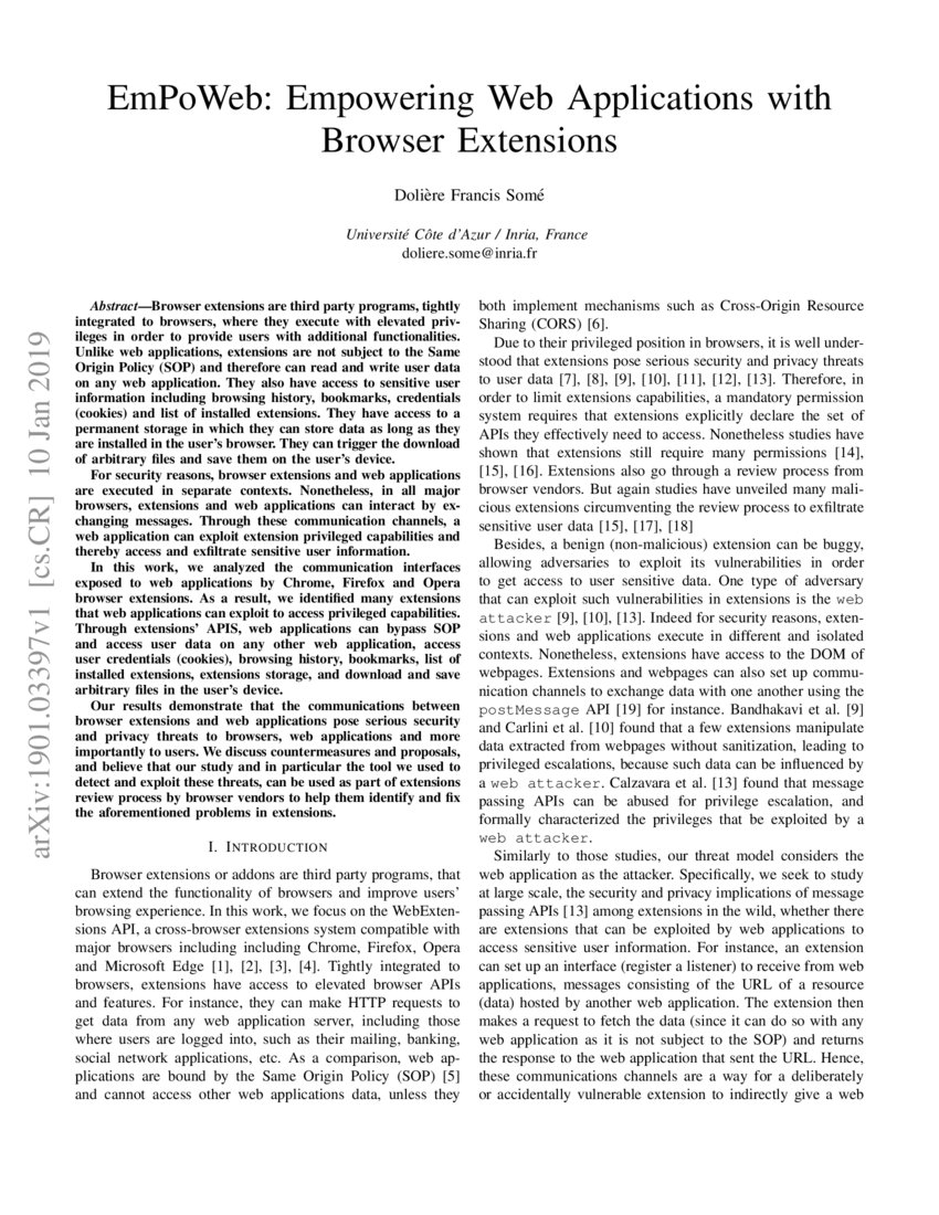 EmPoWeb: Empowering Web Applications with Browser Extensions | DeepAI