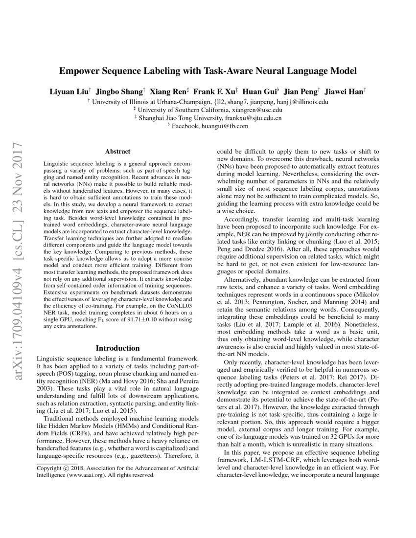 Empower Sequence Labeling with Task-Aware Neural Language Model | DeepAI
