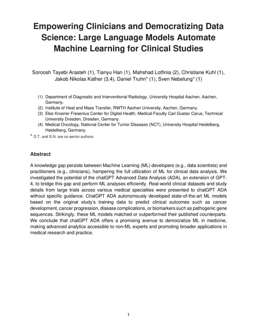 Empowering Clinicians and Democratizing Data Science: Large Language ...