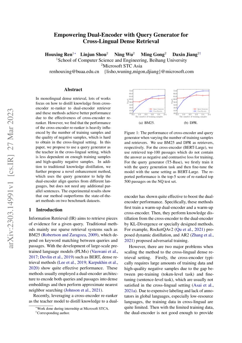 Empowering Dual Encoder With Query Generator For Cross Lingual Dense