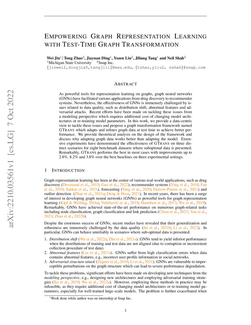 Empowering Graph Representation Learning With Test Time Graph Transformation Deepai