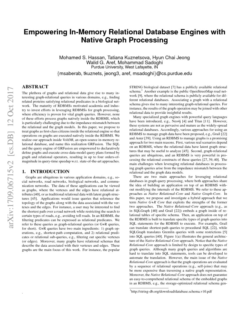 Empowering In-Memory Relational Database Engines with Native Graph Processing | DeepAI