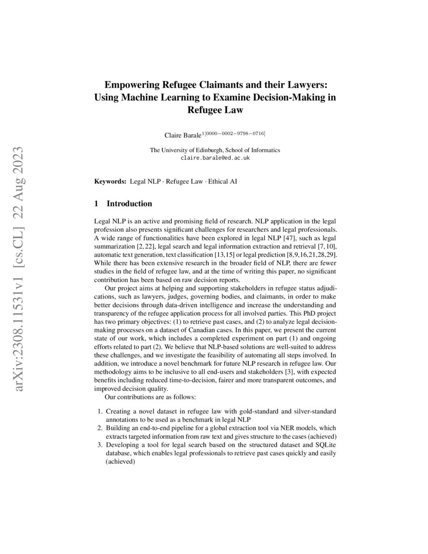 Empowering Refugee Claimants and their Lawyers: Using Machine Learning ...