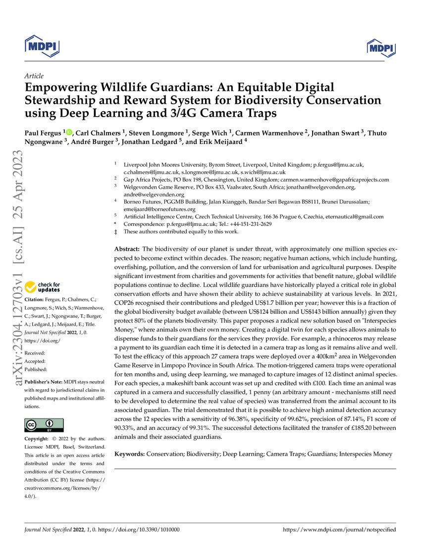 Empowering Wildlife Guardians: An Equitable Digital Stewardship and Reward System for ...
