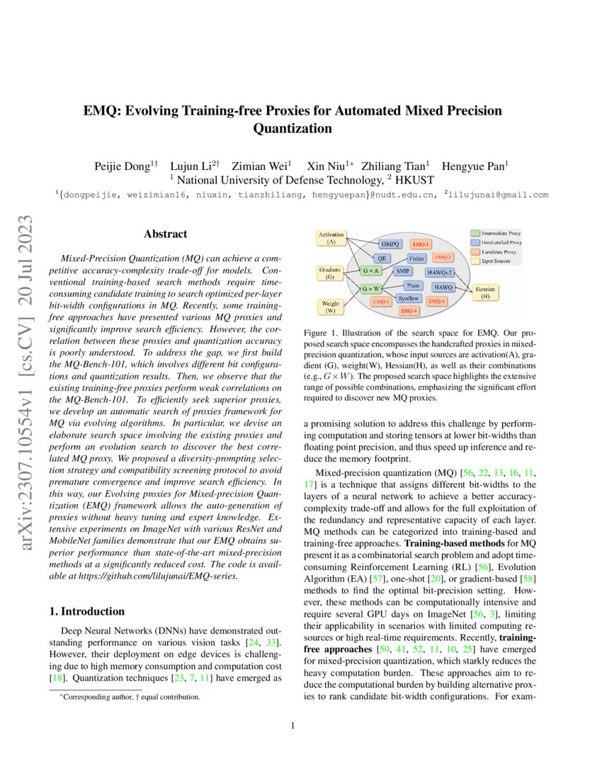 EMQ: Evolving Training-free Proxies for Automated Mixed Precision Quantization | DeepAI