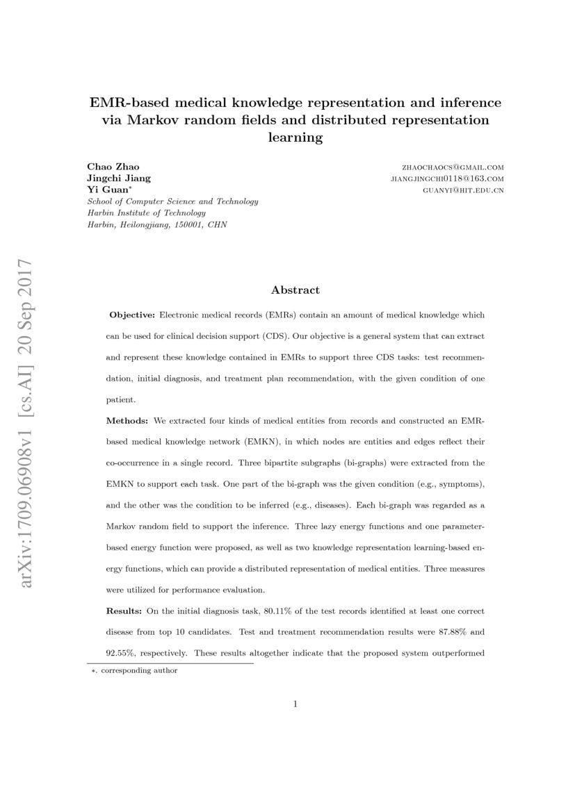 EMR-based medical knowledge representation and inference via Markov random fields and ...